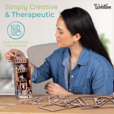 DIY PIRATE Book Nook Kit 3D Wooden Puzzle Bookshelf Insert w/LED Light ...