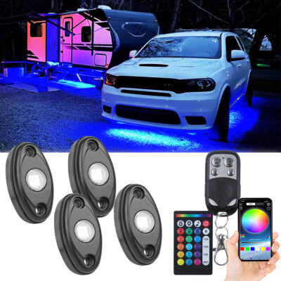 4x Blue LED Rock Light Underglow Foot Wheel Well Light For Dodge ...