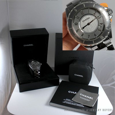 CHANEL 45MM J12 CHROME AUTOMATIC SWISS MADE STAINLESSSTEEL WATCH w/ BOX ...