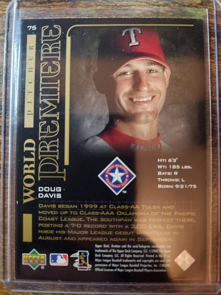 2000 Upper Deck Ovation Doug Davis World Premiere Rookie RC #75 Texas ...