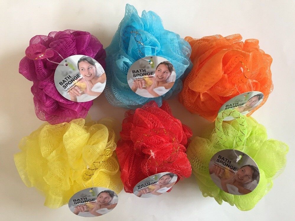 Bath Shower Mesh Loofah Exfoliating Sponge Assorted Colors Yellow Green ...