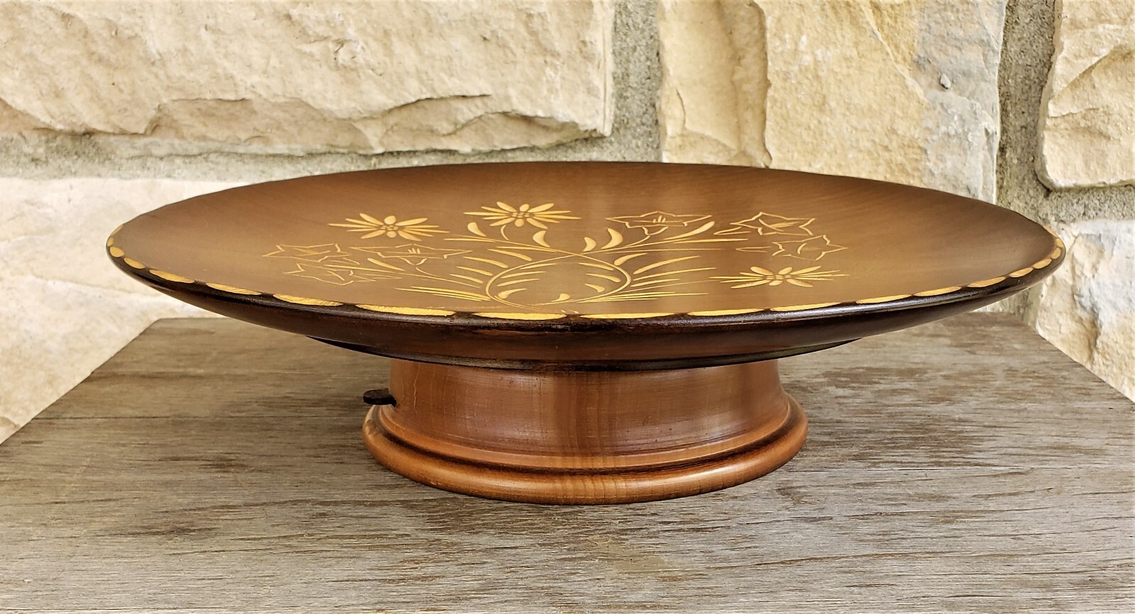 Musical Cake Stand Cuendet Swiss Music Box Wood Danish Modern Walnut ...