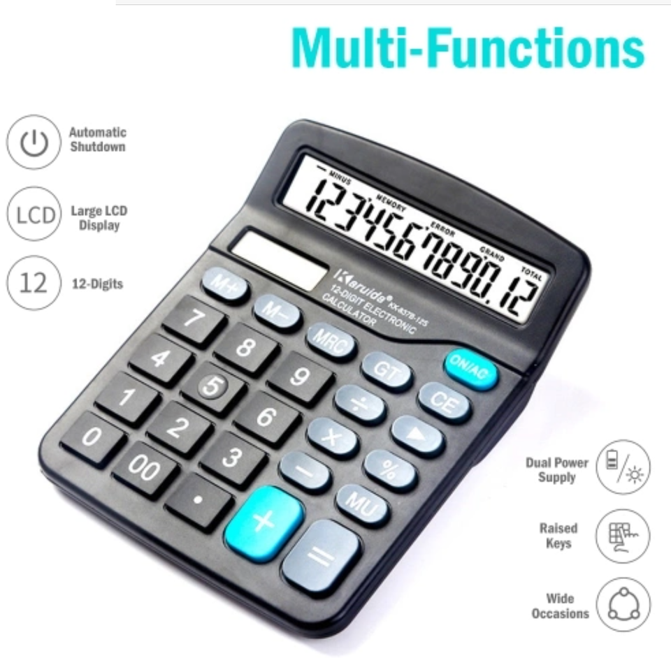 Digital Electronic Calculator Battery + Solar 12 Digits LCD Display ...
