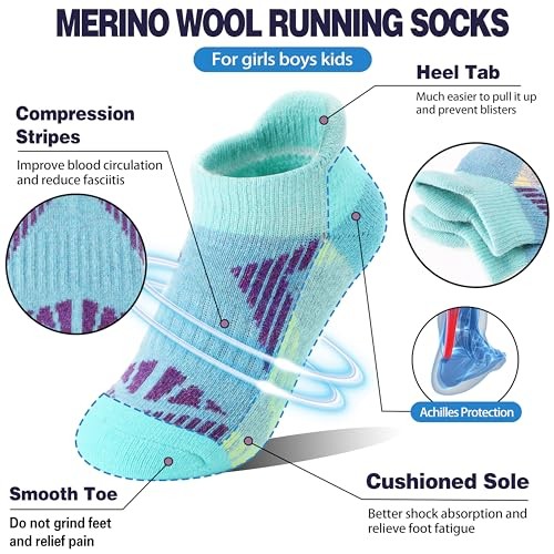 Kids Merino Wool Ankle Hiking Athletic Running Socks Girls 12-15 Years ...
