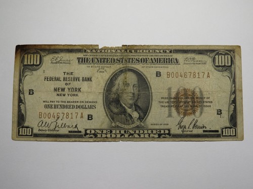 $100 1929 New York City NY National Currency Note Federal Reserve Bank ...