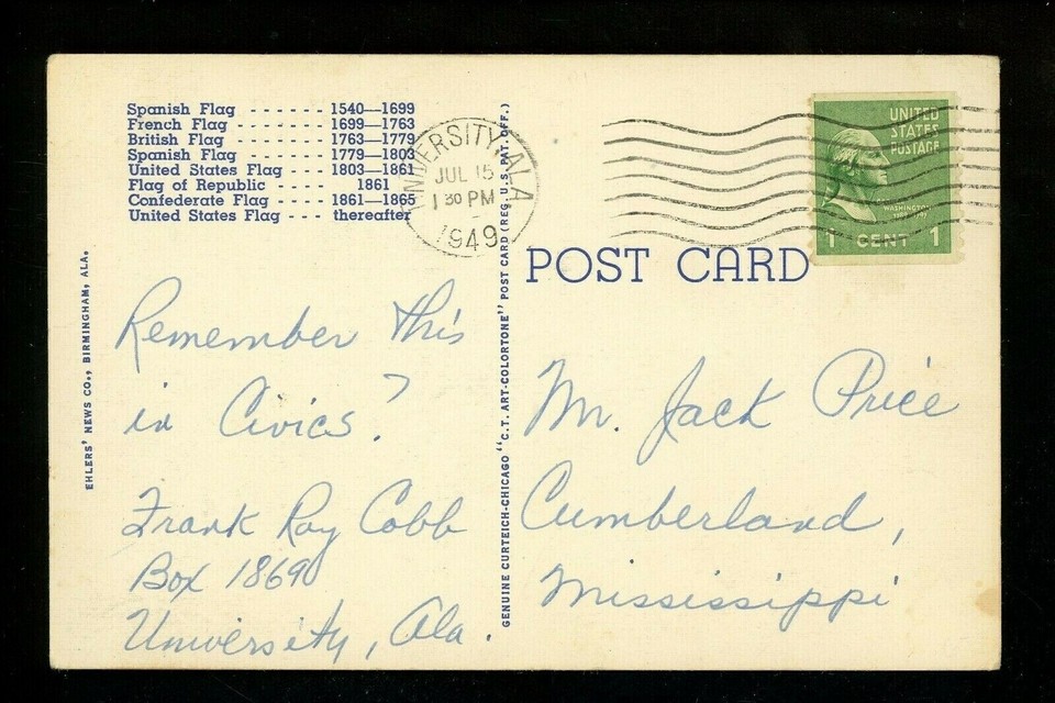 Alabama AL postcard flags state capitol greetings linen Curt Teich | eBay