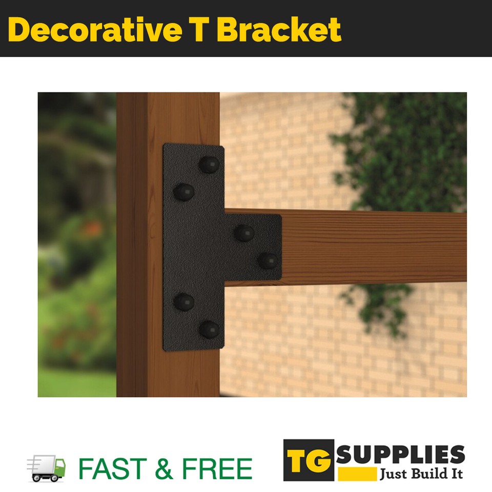 Large Black Tee Bracket | T Shape Pergola Connector | Black Tee Plates ...
