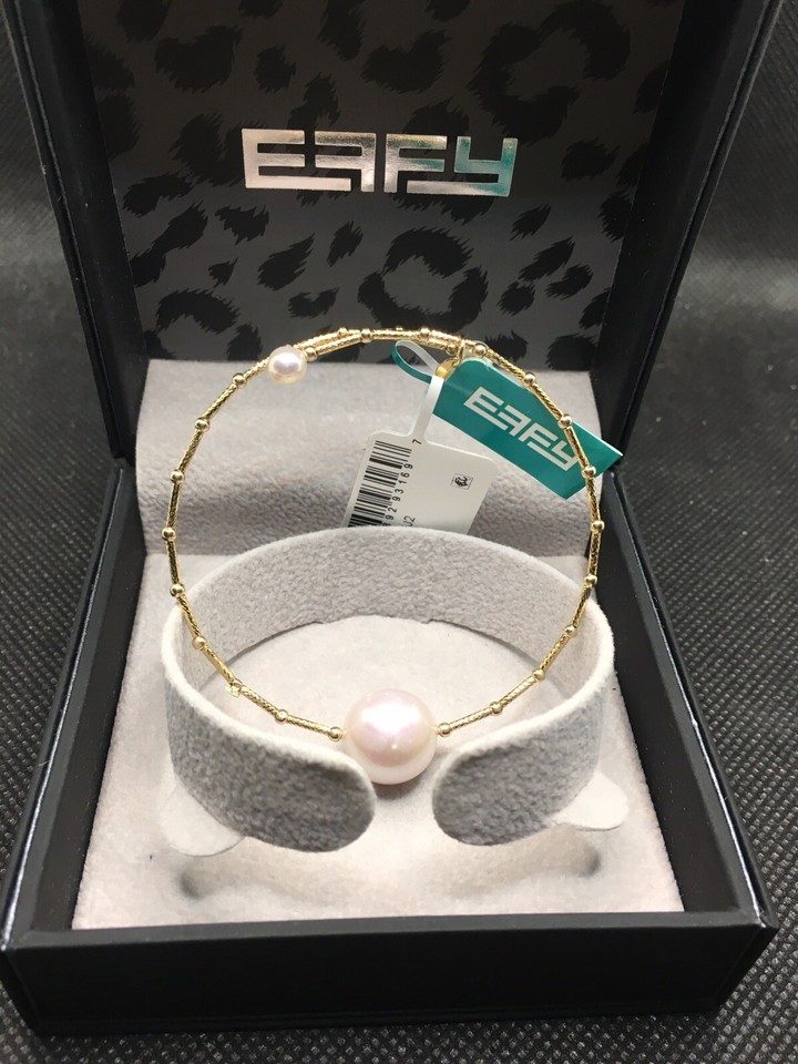 $1300 EFFY 14K Yellow Gold Freshwater Pearl Flex Bangle Bracelet | eBay