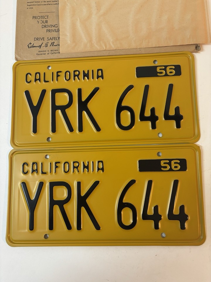 California 1956 Yellow License Plates Yellow Black Mint Uncirulated ...