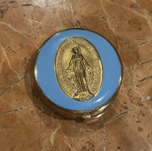 MIRACULOUS MARY BLUE ENAMEL GOLD PYX HOST EUCHARIST HOLDER CASE ...