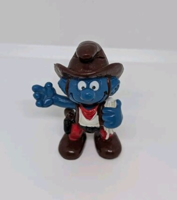 Smurf Cowboy Holding Rope*Vintage Smurfs* 1981 peyo SCHLEICH PVC FIGURE ...