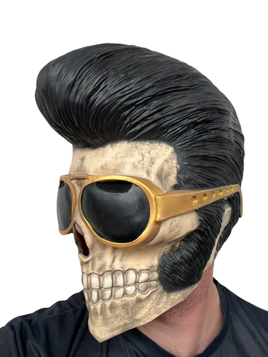 Dead Elvis Skull Mask Black Quiff Rock N Roll Teddy Boy Gold Glasses ...