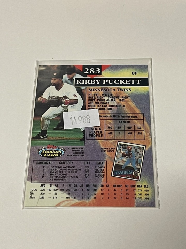 1993 Stadium Club #283 Kirby Puckett **014988 | eBay