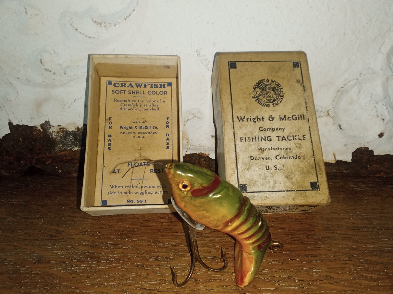 Wright McGill shrimp or crawdad old wood fishing lure glass eyes | eBay