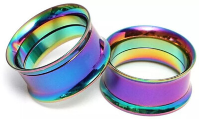 STEEL RAINBOW EAR TUNNELS EAR EYELETS SCREW STRETCHERS PLUGS 3MM - 25MM ...