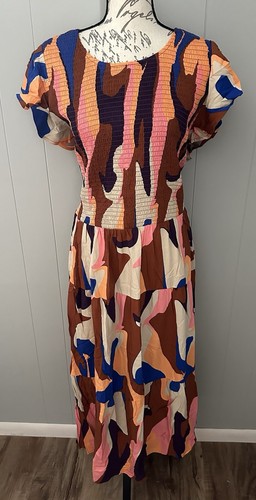 Lularoe Grace Ruffle Sleeve Smocked Maxi Dress Size 3XL Wavy Tie Dye ...