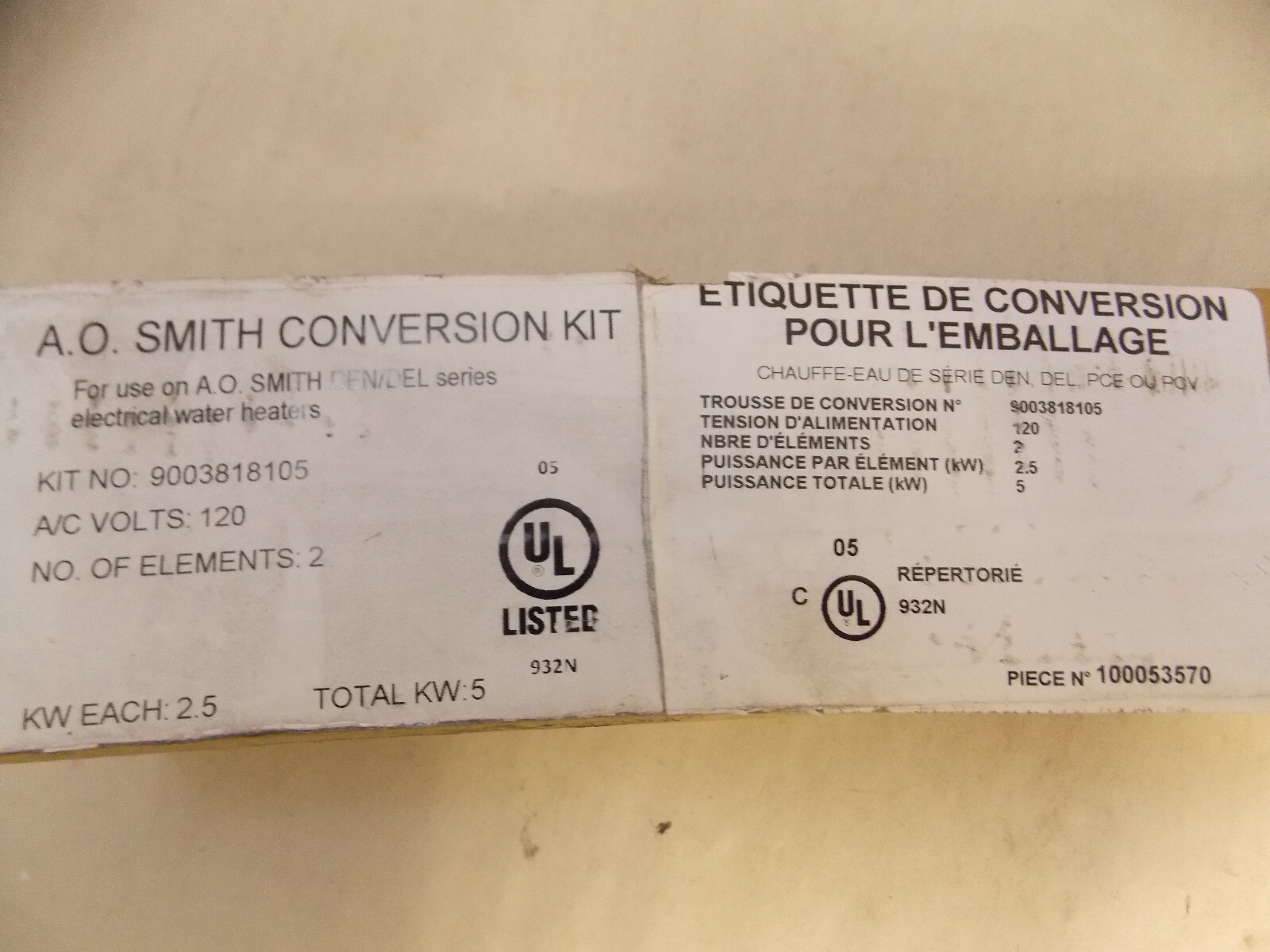 AO Smith 9003818105 Conversion Kit 120V 2 Elements 5KW | eBay