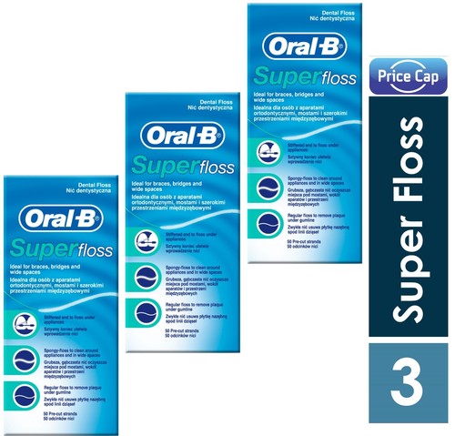 3 x Oral B Super Floss 50 Pre Cut Strands | Dental Floss For Healthy ...