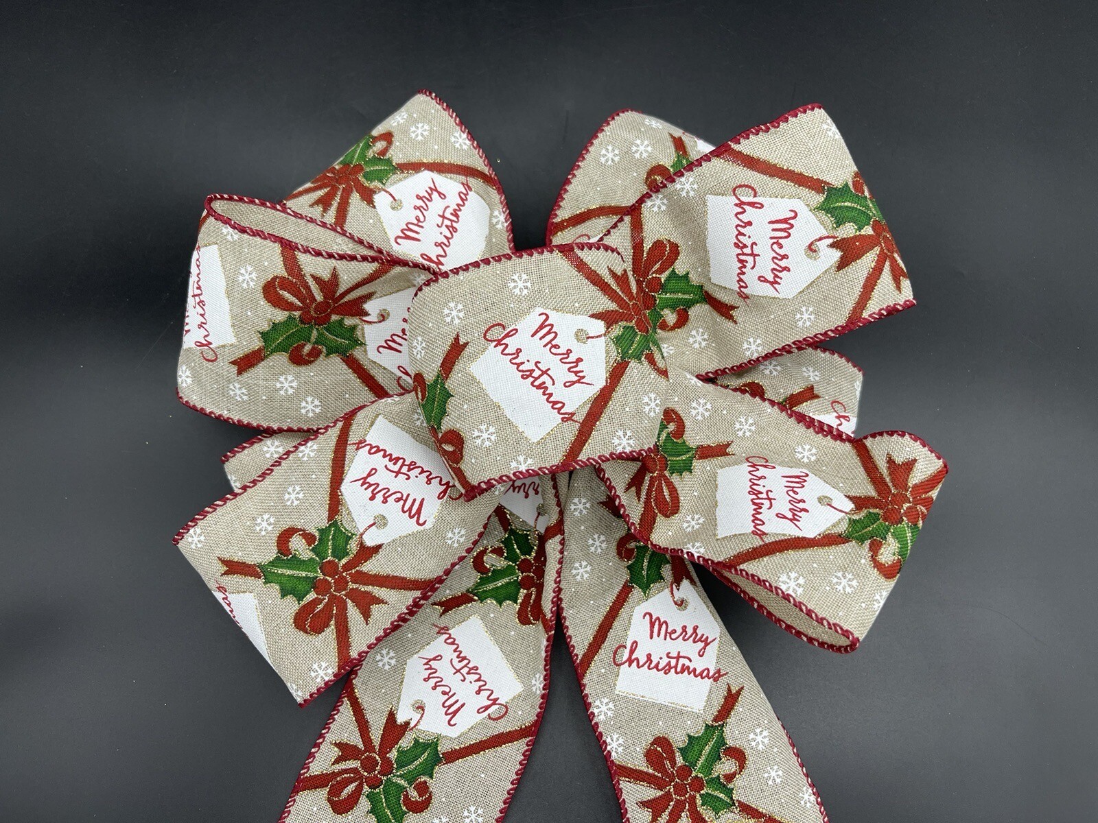 Large 9" Hand Made Bow Wired Merry Christmas Ribbon Bow 16" Length | eBay