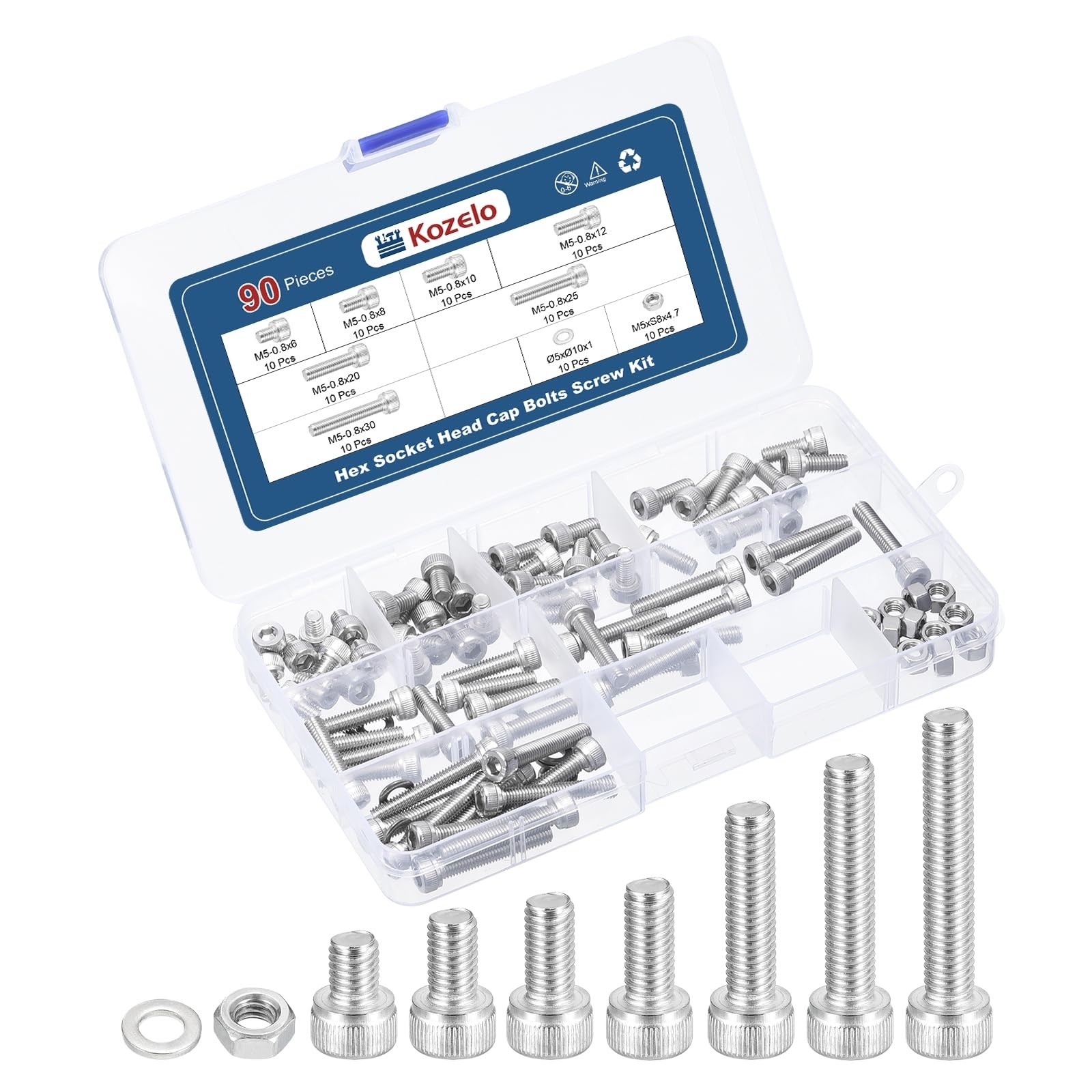90pcs M5 Socket Head Cap Screws Bolts Nuts Assortment Kit - [M5x6/8/10 ...