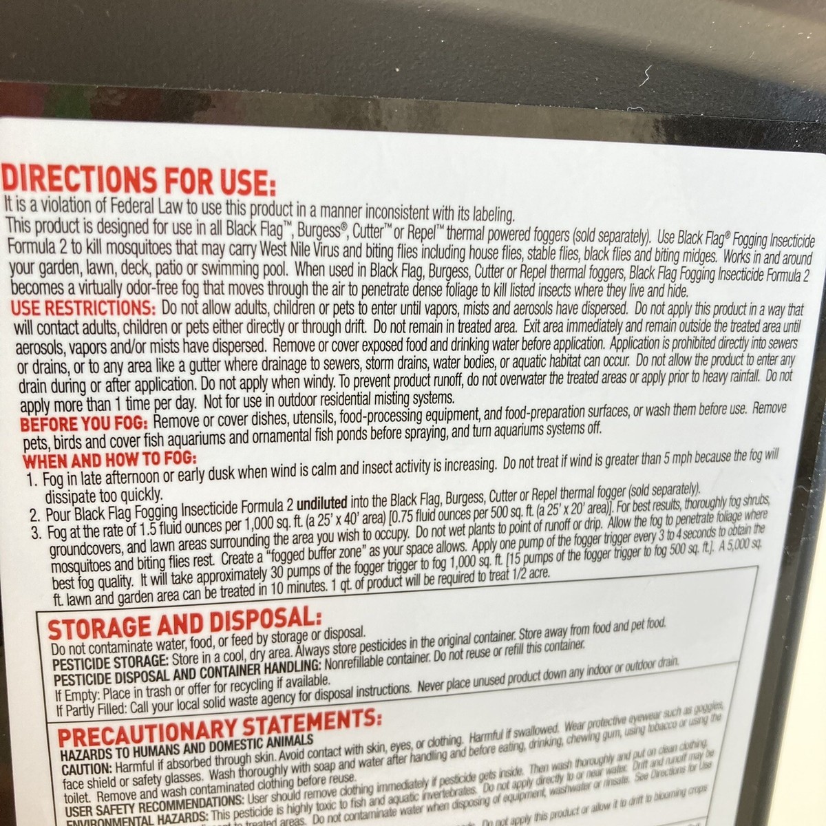 Black Flag Fogging Insecticide Msds