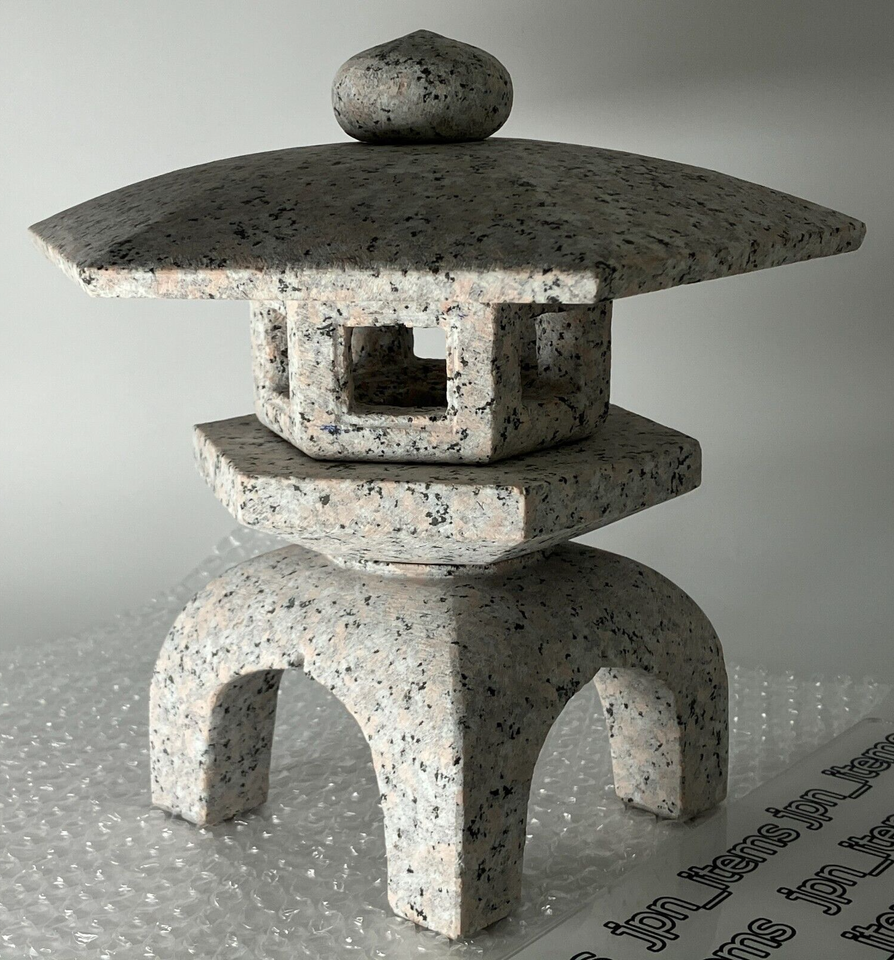 Pink Gray Stone Lantern Tourou Miniature Granite Japanese Garden ...