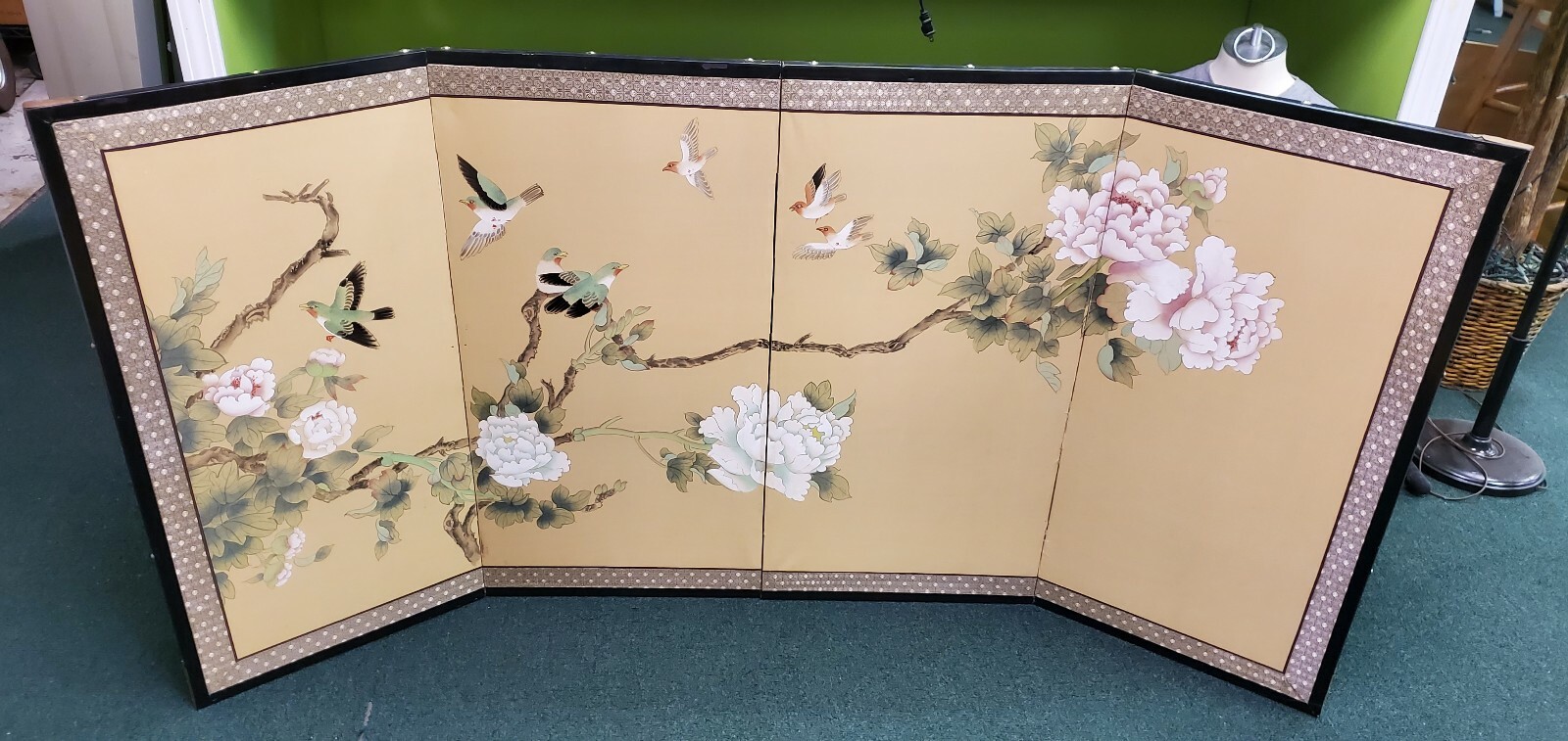 Vintage Asian Silk Screen 4 Panel Hand Painted 70" x 35"" | eBay UK