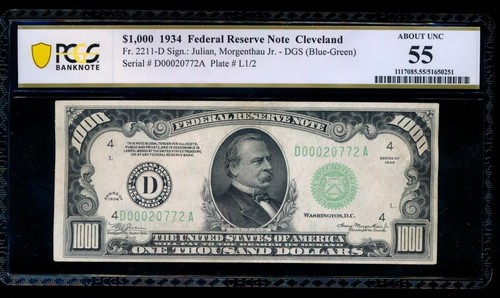 AC 1934 $1000 Cleveland ONE THOUSAND DOLLAR BILL PCGS 55 | eBay