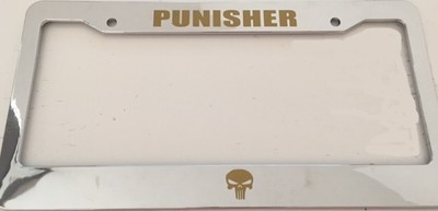 Skull with Punisher Words - Chrome with Gold License Plate Frame Qty 1 ...