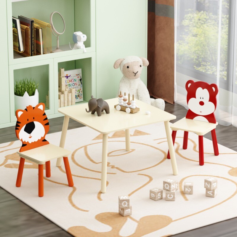 3Pcs Toddler Table and Chair Set Kids Table and 2 Chairs Wooden Play ...
