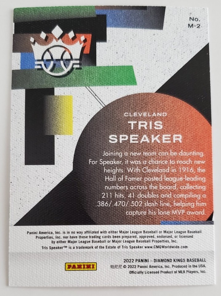 2022 Panini Diamond Kings Tris Speaker Cleveland Indians Maestros M-2 ...