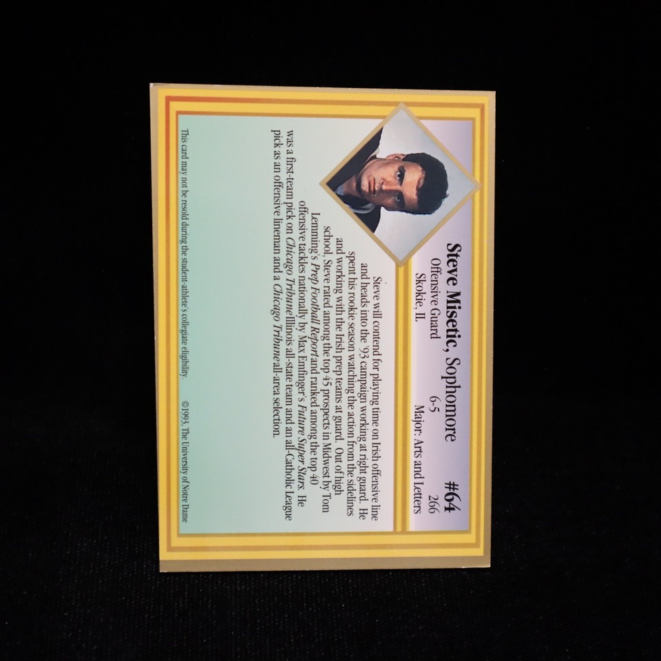 1993 Steve Misetic University of Notre Dame #64 | eBay
