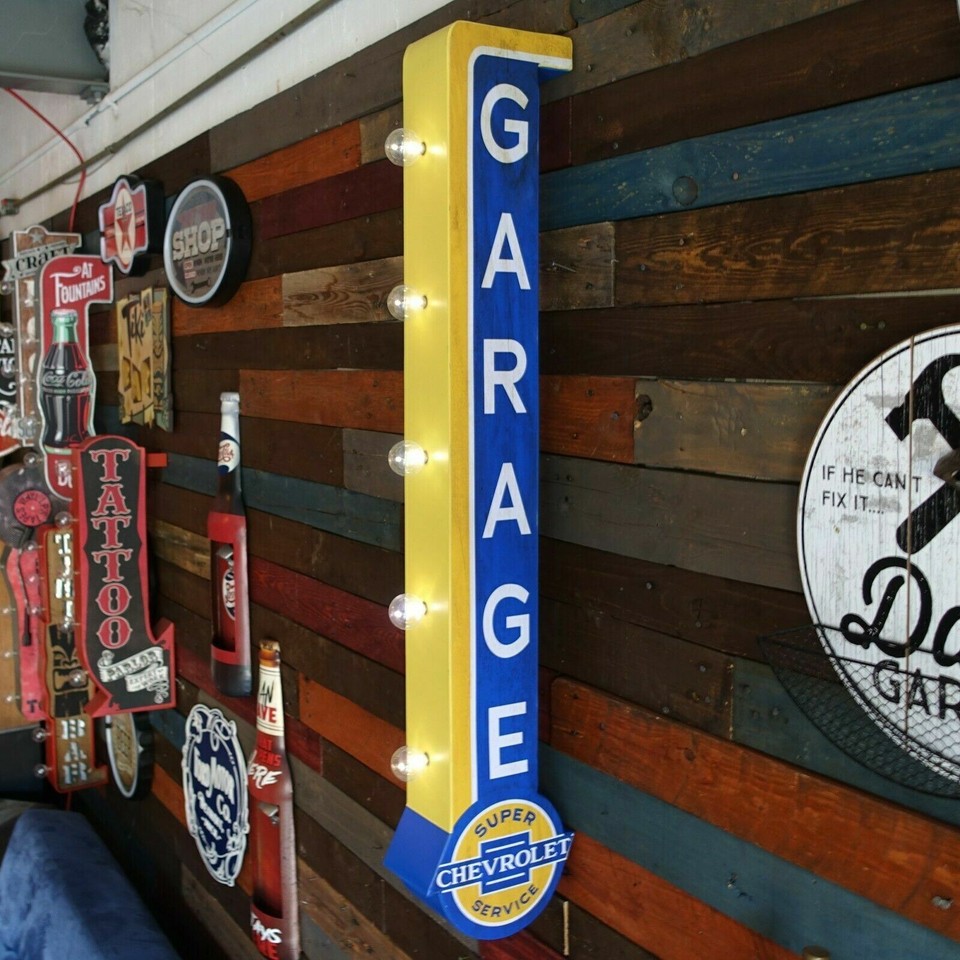 Chevrolet Garage 40" Double Sided Sign LED Marquee Bulbs Retro Vintage ...