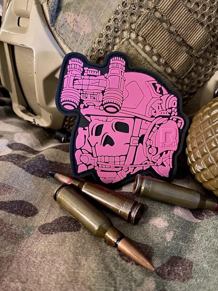 Pink Tactical Morale Patch Skull Helmet NVG Rubber VeIcro 70mm | eBay