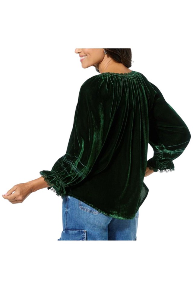 Democracy Women's 3/4-Sleeve Embroidered Velvet Top Pine | eBay