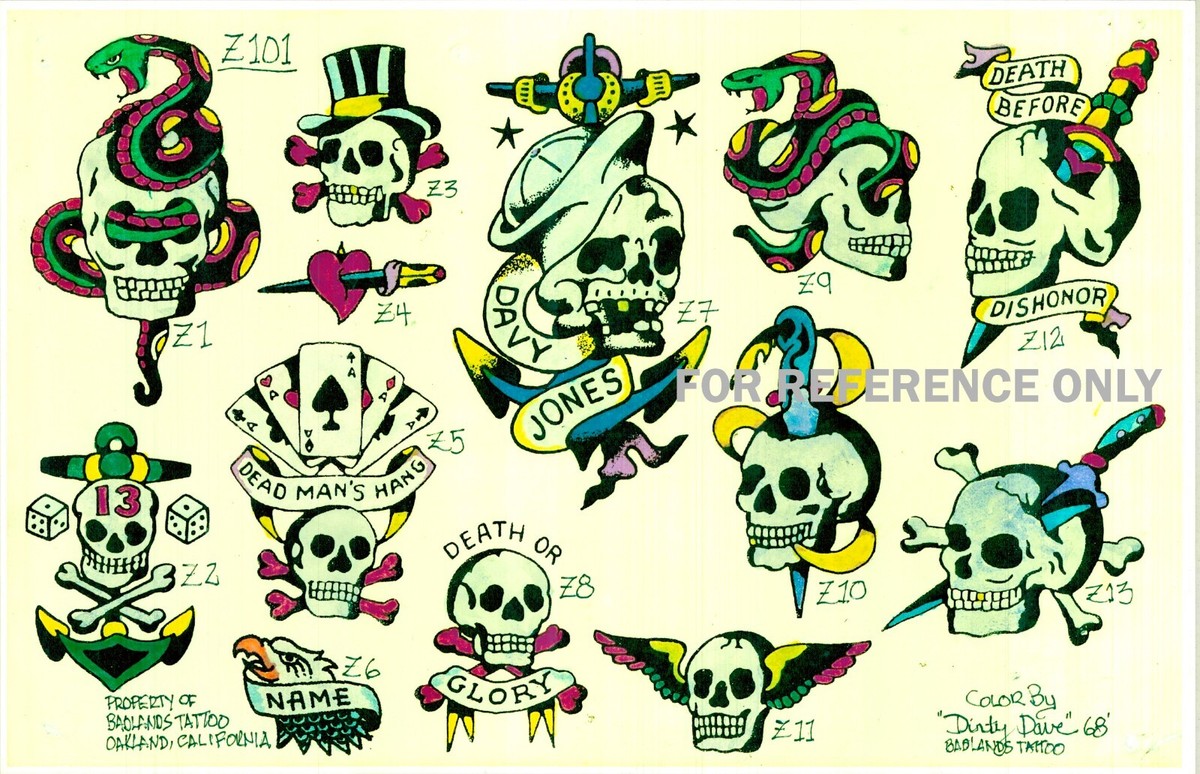 Original American Traditional Tattoo Flash Print Skull Traditional