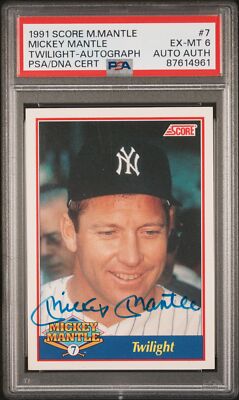 1991 SCORE MICKEY MANTLE AUTO #7 TWILIGHT 497/2500 PSA 6 AUTO AUTHENTIC ...