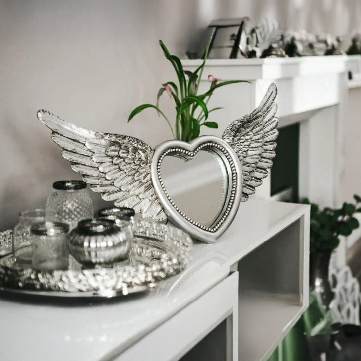 Angel Wings Wall Mirror Heart Xlarge Home Decoration Silver Free ...