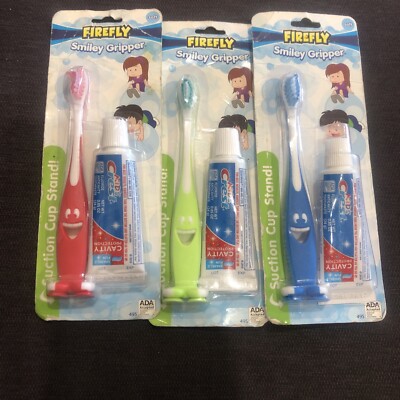 Lot Of 3" Firefly Smiley Gripper Toothbrushes With Toothpaste Soft Age ...