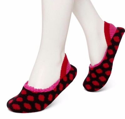 HUE Women's Black/Red Dotted Ribbed Shue Slipper w/Pink Shearling ...