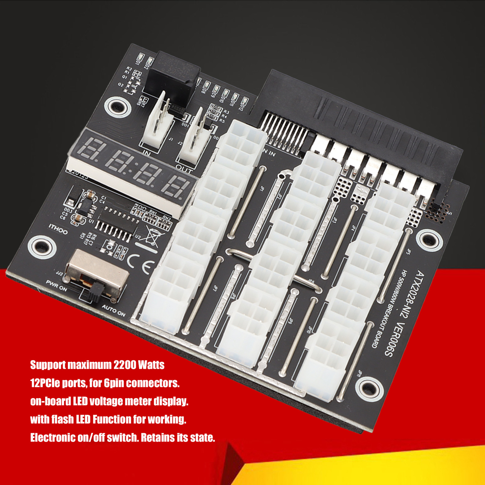 Mining GPU Breakout Board 12 Port 6Pin LED Voltage Display 2200Watts ...