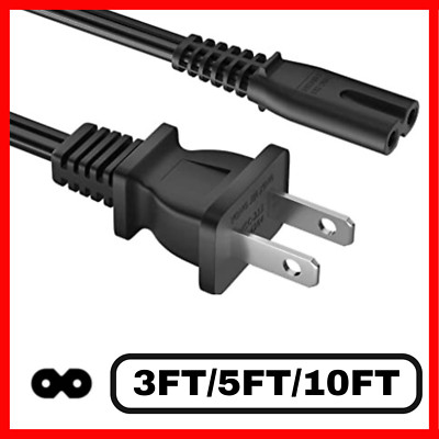 3-10 FT 2 Prong AC Power Cord for Xbox One S/X Sony PS4 / PS4 Slim ...