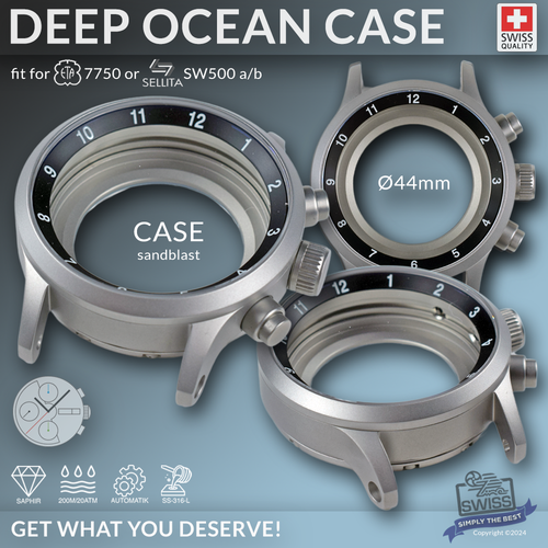 WATCH CASE DEEP OCEAN FOR MOVEMENT ETA VALJOUX 7750, SANDBLAST, 44 MM ...