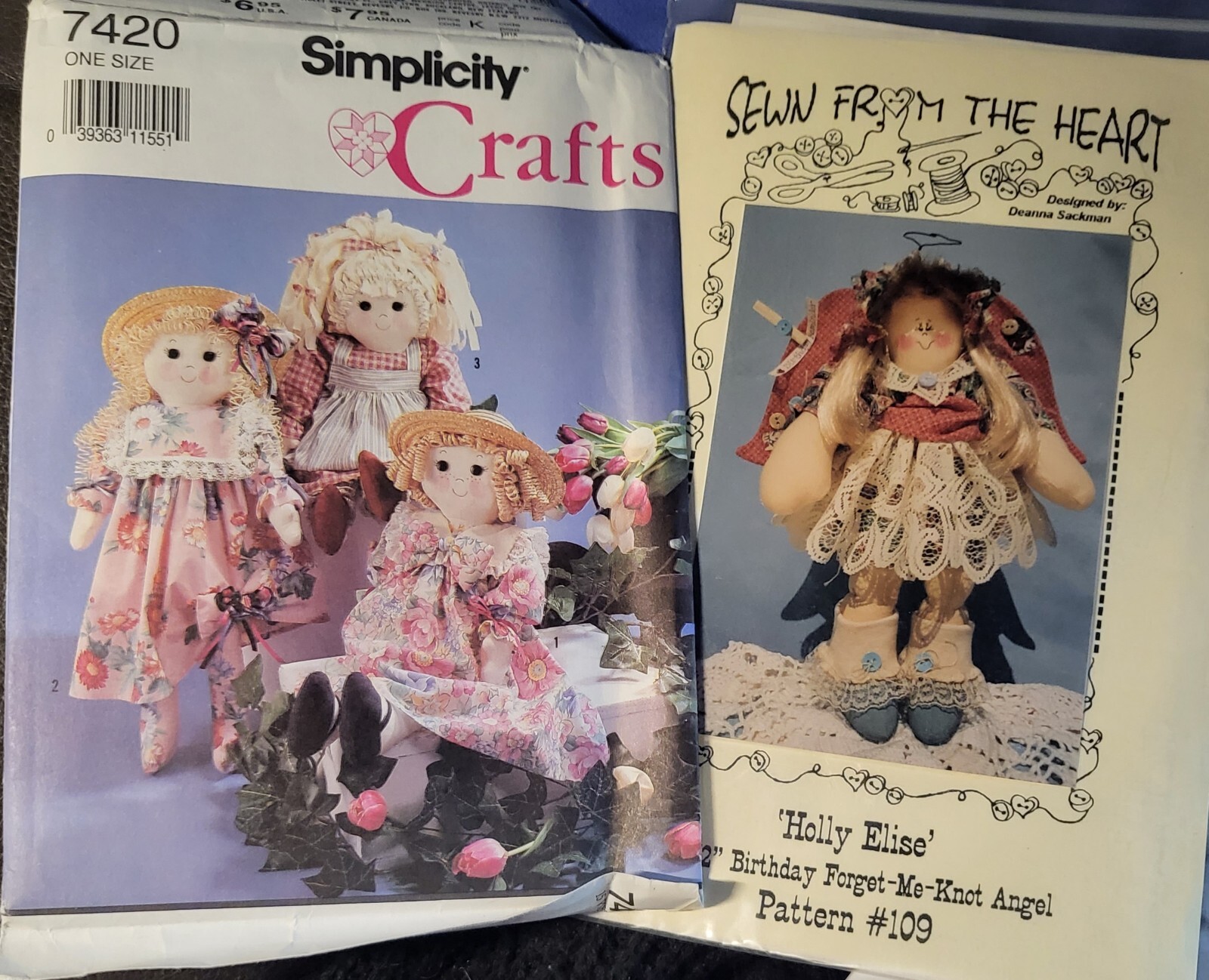 Lot of 2 -Sewn From The Heart Holly Elise & Simplicity 7420 Doll Craft ...