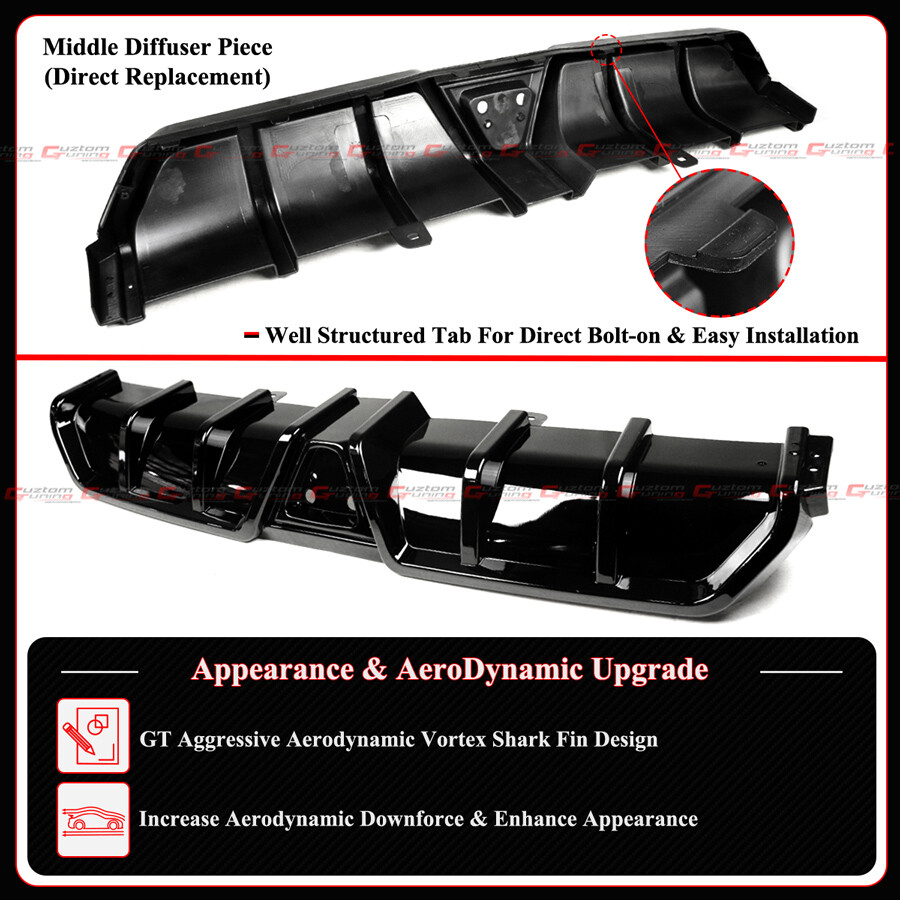 For 2016-21 Civic Sedan GT Shark Fin Style Gloss Black DIffuser Kit W ...