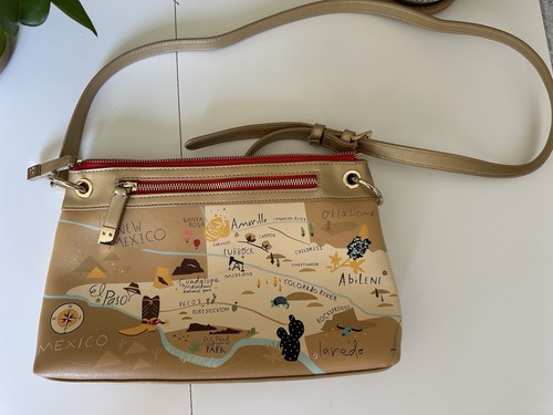 TEXAS~Spartina 449 Leather Crossbody Handbag~Map Pre-Owned Purse~Gold ...