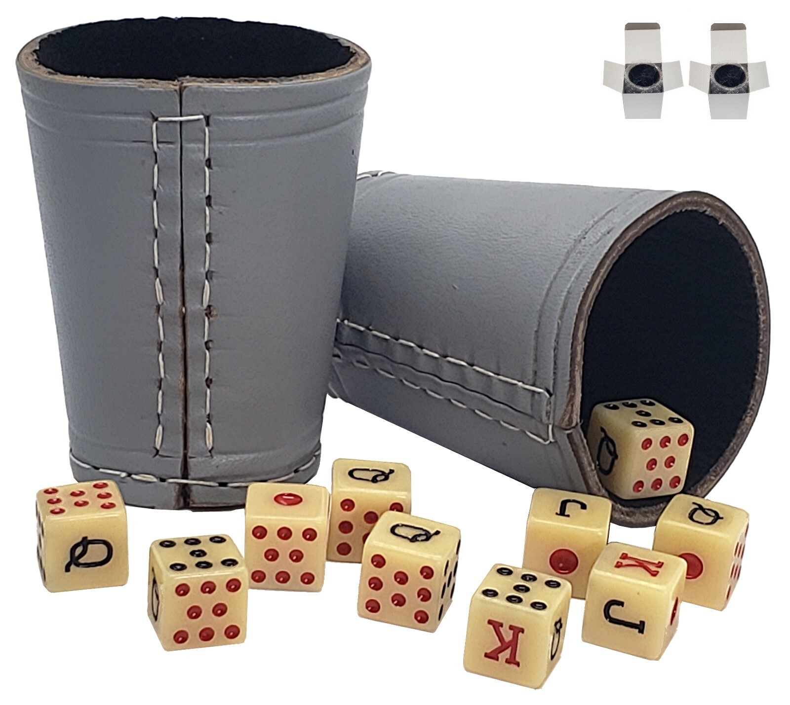 Genuine Leather Compact Dice Cups Grey Black + 10 Spanish Poker Dice ...