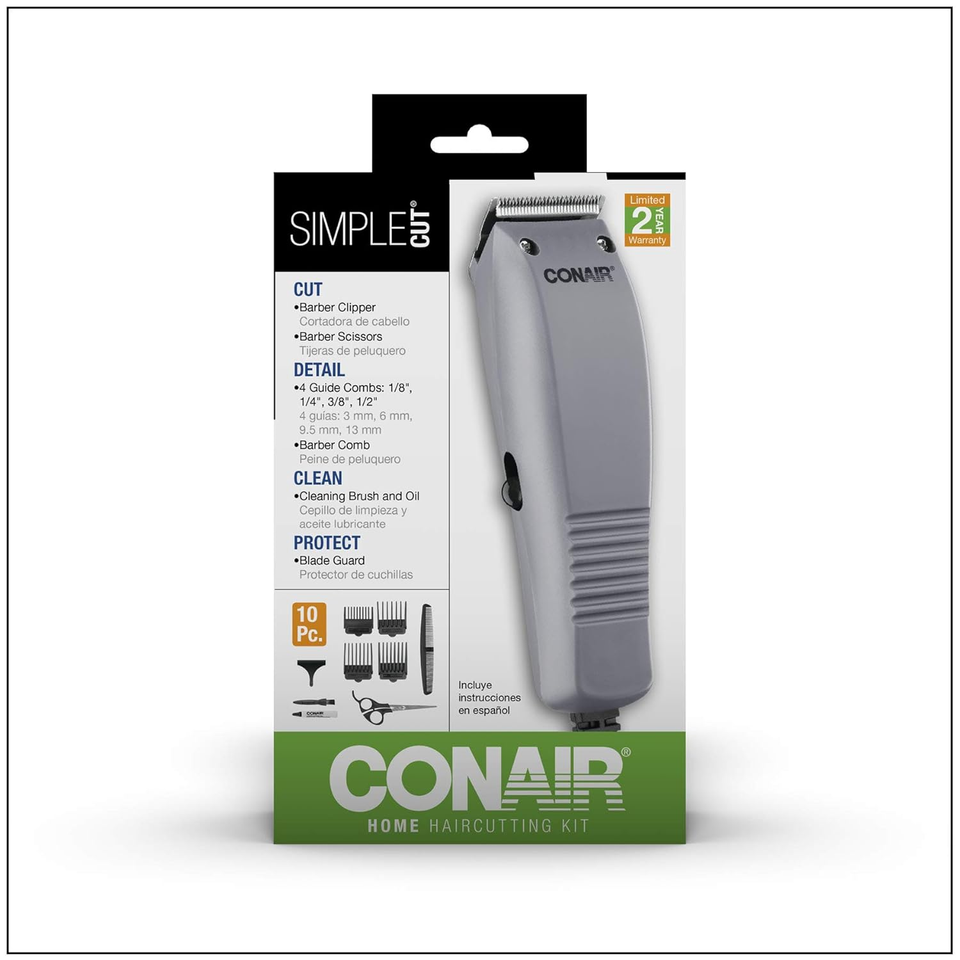 Conairman Simple Cut, Hair Clippers for Men, 10-Piece Home Hair Cutting ...