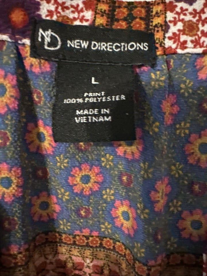 New Directions Womens Tie Front Shirt - Size Large- Multicolor Floral ...