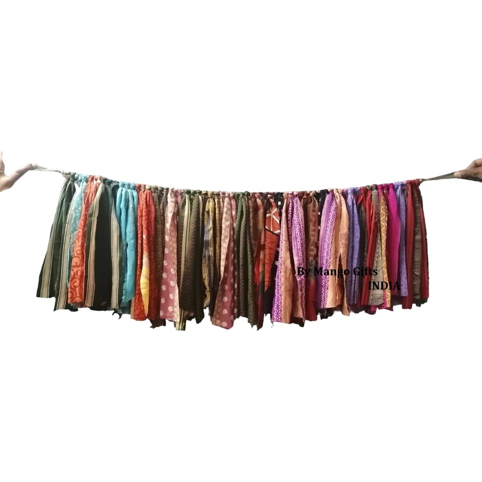 Vintage Indian Silk Sari Fabric Garland Boho Décor Gypsy Garland Hippie ...